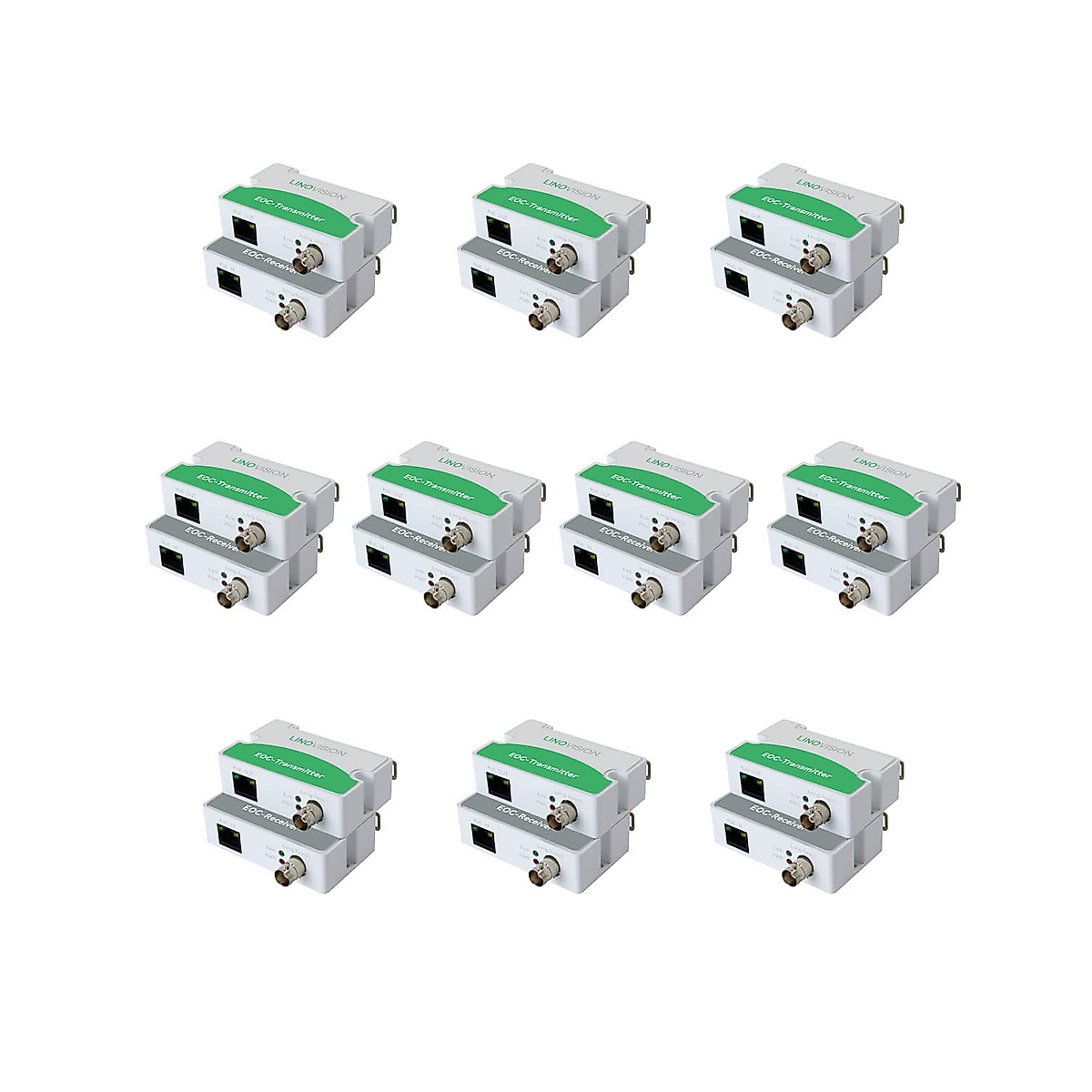 LINOVISION POE Over Coax EOC Converter IP Over Coax Max 3000ft Power and Data Transmission Over Regular RG59 Coaxial Cable for Upgrading Analog Surveillance System to IP Surveillance System (10 Pack)