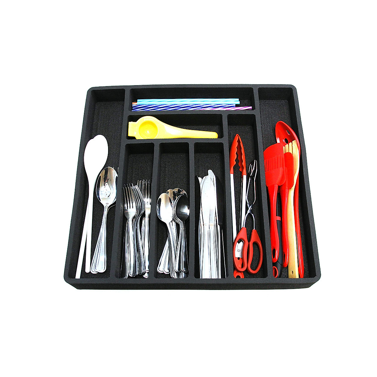 Polar Whale 2 Large Flatware Silverware Drawer Organizers for Cutlery Forks Knives Spoons Serving Utensils Non-Slip Premium Waterproof Tray Insert 19 x 18 Inches 8 Slot Extra Deep Pair Set