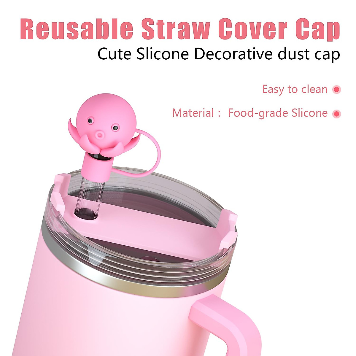 8pcs Sea Animal Cute Straw Cover Cap for Stanley Cup, Silicone Straw Topper for 30&40 Oz Stanley Tumbler with Handle,10mm 0.4in Reusable Straw Tips Lids Dust-Proof Topper for Water Bottle