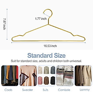 Metal Hangers 30 Pack Heavy Duty, Strong Wire Clothes Hangers with Notches, Space Saving Hangers Bulk for Standard Size Coats, Shirts, Suits, Pants,Gold