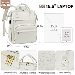 LOVEVOOK Leather Laptop Backpack for Women 17 inch,Travel Backpacks Purse Nurse Teacher Backpack Computer Laptop Bag,Professional College Business Work Bags Carry On Backpack with USB Port,Beige White