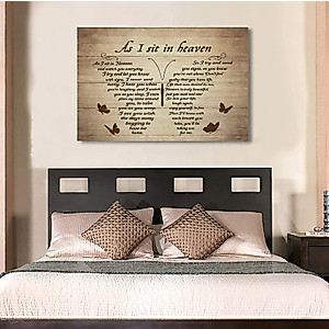 Butterflies Vintage Canvas Wall Art Canvas As I Sit in Heaven and Watch You Everyday Poem Painting on Canvas Wooden Background Rustic Inspirational Quotes Wall Art Paintings Quotes Poem Room