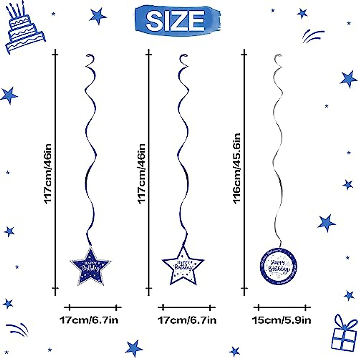 Nelbiirth Happy 30th Birthday Blue & Silver Glitter Swirls Streamers Party Decorations - 15 Pcs 30th Birthday Hanging Swirls Streamers Kit,Cheers to Thirty Years Old Bday Party Sign.