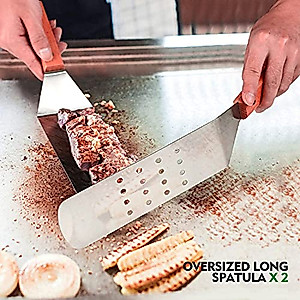 Stainless Steel Metal Spatula Burger Turner Spatula,Burger Flippers,Solid Cooking Spatula,Perforated Cooking Spatula and Griddle Spatula，Hamburger Turner with wooden handle for Barbecue, Steak, Pizza