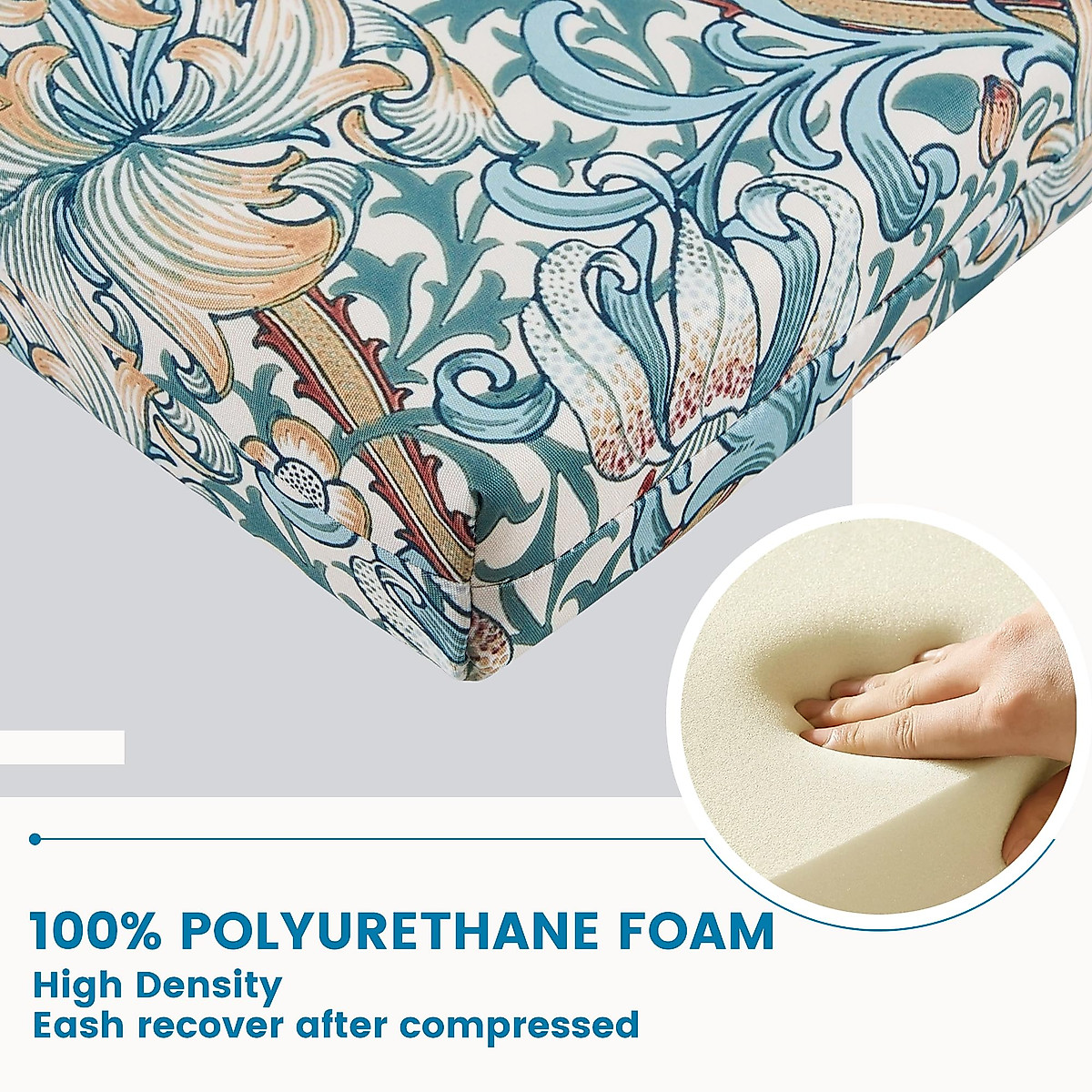 ARTPLAN Bright Floral Outdoor/Indoor Seat Cushions Set of 4,17"x16"x2" Patio ChairPad with Ties,Foam Fill,Square Round Corner Weather, Fade Resistant and Replacement,Pattern