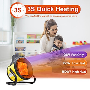 AgiiMan Outdoor Patio Heater - Portable Electric Garage Heater for Outdoor Use, Space Greenhouse Heaters with Long Cord, Heat Up in 1S, Adjustable Heating Settings, Small Fan Heaters for Patio, Garage