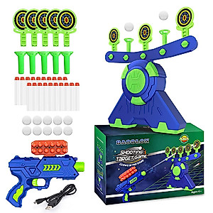 BAODLON Shooting Games Toy for Age 5, 6, 7, 8, 9, 10+ Years Old Kids, Boys - Glow in The Dark Floating Ball Target with Foam Dart Toy Gun, 10 Balls/5 Targets - Ideal Gift