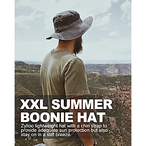 Zylioo 2XL Oversized UPF50+ Summer Boonie Hats,Adjustable Fishing Sun Hat for Big Heads,Large Breathable Cooling Hat Black