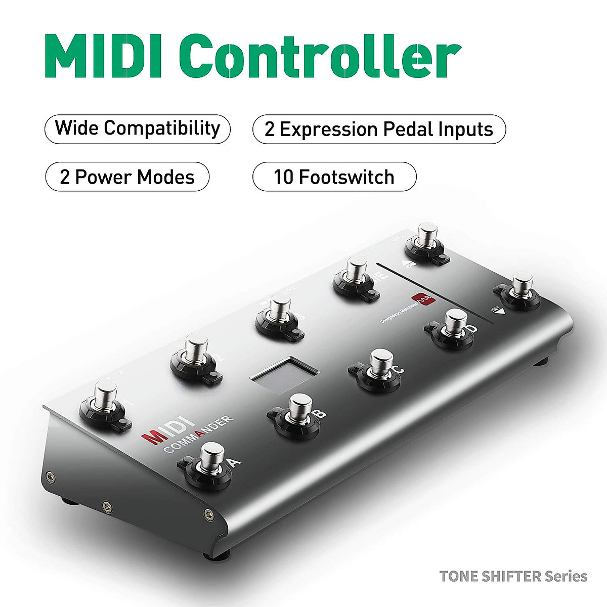 MIDI Foot Controller，MeloAudio Guitar Floor Multi-Effects Portable USB MIDI Foot Controller with 10 Foot Switches，2 Expression Pedal Jacks and 8 Host Presets