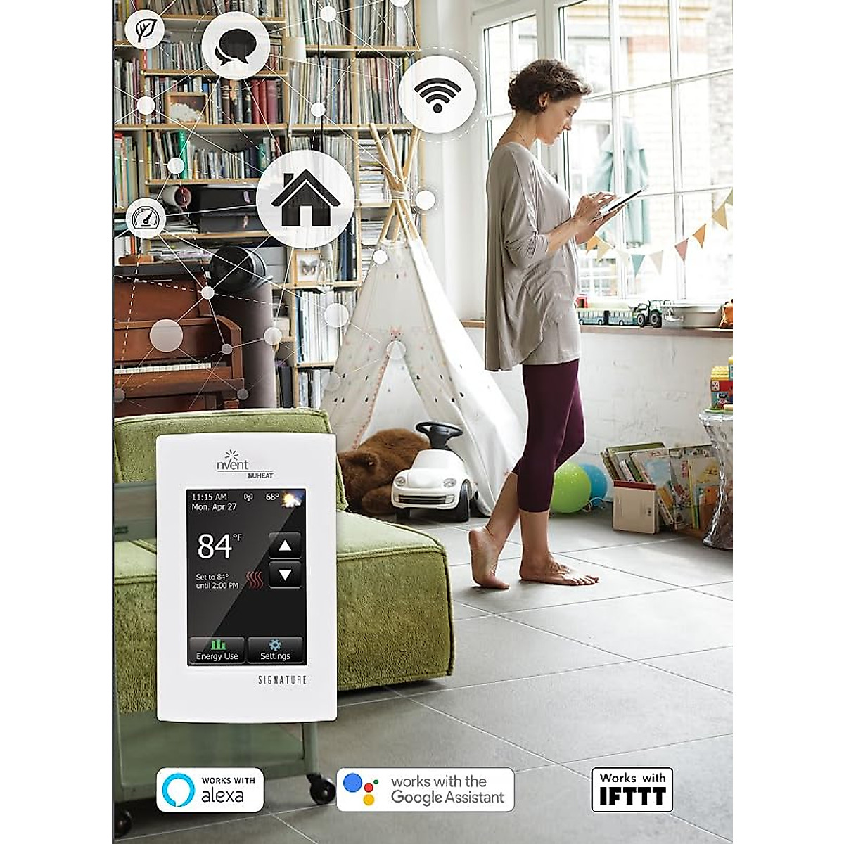 Nuheat SIGNATURE Programmable Dual-Voltage Thermostat with WiFi and Touchscreen Interface, Works with NEST