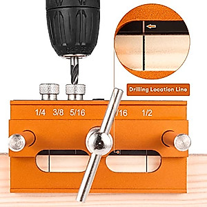 SLIIMU Self Centering Dowel Jig Kit for Max 6.8'' Thick Timber, Inch Woodworking Center Doweling Drill Guide Jig for Straight Hole, Portable Drill Block for Wood Dowel Hole with 6 Drill Sleeve