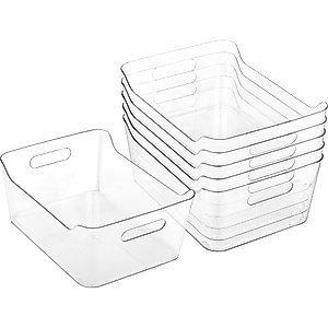 Tiawudi 6 Pack Plastic Storage Bins, X-Large Pantry Organizer, Clear Storage Containers and Organizer Bins, Multi-Use Bins for Home, Kitchen and Cabinet