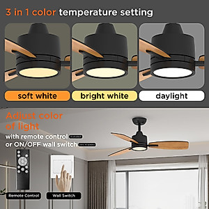 TALOYA 42 Inch Black Ceiling Fans with Lights Led Remote Control Flush Mount Low Profile for Bedroom Farmhouse Patio Outdoor Living Room Kitchen Dining Room,DC Motor,Reversible,3 Color Temperatures