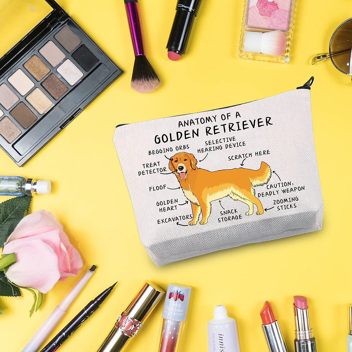 G2TUP Golden Retriever Lover Gift Anatomy Of A Golden Retriever Makeup Bag Golden Retriever Mama Cosmetics Bag Golden Retriever Owner Gift Dog Lover Zipper Travel Pouch