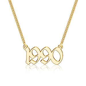 1990 Necklace, 30th Birthday Gifts for Women Birth Year Number Necklace Old English Necklaces for Mom Bridesmaid Sister Best Friend Jewelry Personalized Gifts for Her Born in 1990