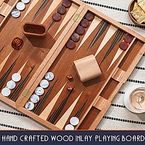 Pointworks 17 Inch Backgammon Sets for Adults. Beautiful Wood Inlaid Backgammon Board Game Set with Unique Checkers & Dice. Large Travel Backgammon Set for Adults, Backgammon Game for 2 Players