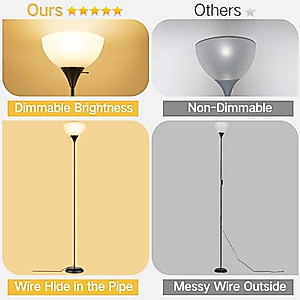 OUTON Standing Lamp, Modern Floor Lamp with Remote,4 Color Temperatures, Stepless Dimmable Brightness, Timmer, Torchiere Lamps for Living Room, Bedroom, Office, Reading(9W LED Bulbs Included)