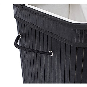 BIRDROCK HOME Double Laundry Hamper with Lid and Cloth Liner - Bamboo - Black - Easily Transport Laundry Basket - 2 Section Collapsible Hamper - String Handles
