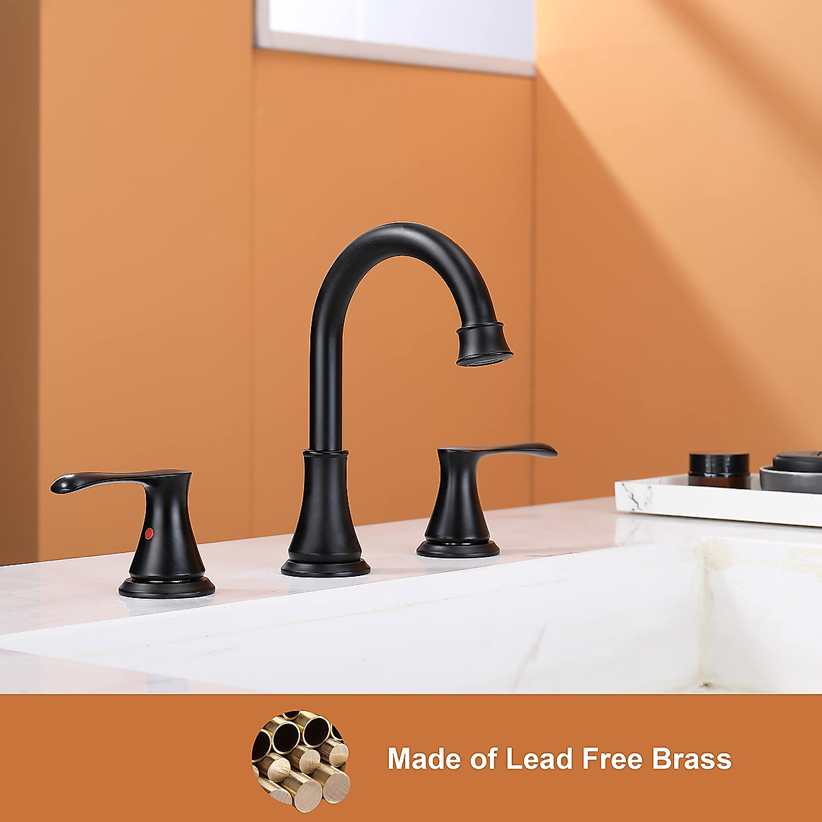 KirlystonE Matte Black Widespread Bathroom Sink Faucet, 8-Inch Black Widespread Vanity Faucet for 3-Hole Bathroom Sink with Drain Assembly and Supply Lines