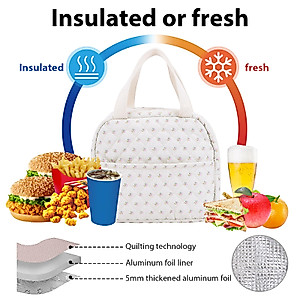 BBIQI Cute Lunch Box for Women Small Floral Lunch Box Quilted Lunch Tote Bag With Front Pocket Insulated Lunch Bag for Work Study