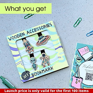 THE CRAFT HOUSE Kawaii Magnetic Bookmarks, Handmade Wooden Bookmarks, Space Bookmarks for Women Men Kids, Cute Bookmarks Book Lovers Gifts, Unique Gifts for Space Lovers | 4 Pieces, Universe