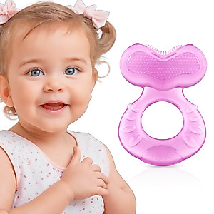 Nuby Silicone Teethe-eez Teether with Bristles, Includes Hygienic Case, Pink