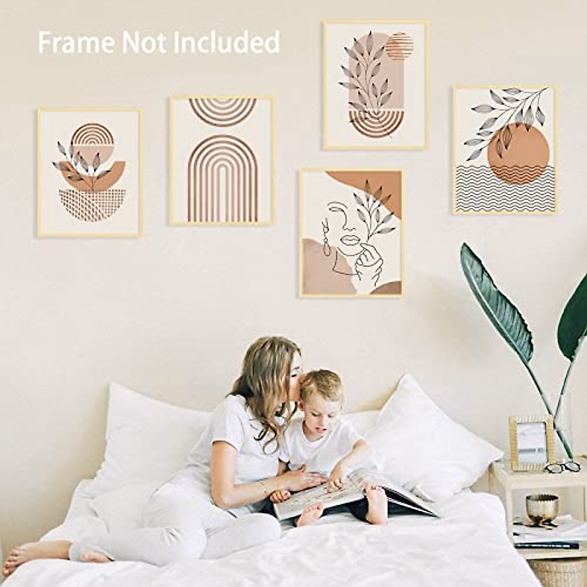 LIYAOLI Boho Neutral Wall Art Prints Line Art Posters for Room Aesthetic Unframed 11 x 14 Inch Set of 6 Minimalist Abstract Mid Century Modern Leaf Wall Decor for Bedroom Living room Office Decor