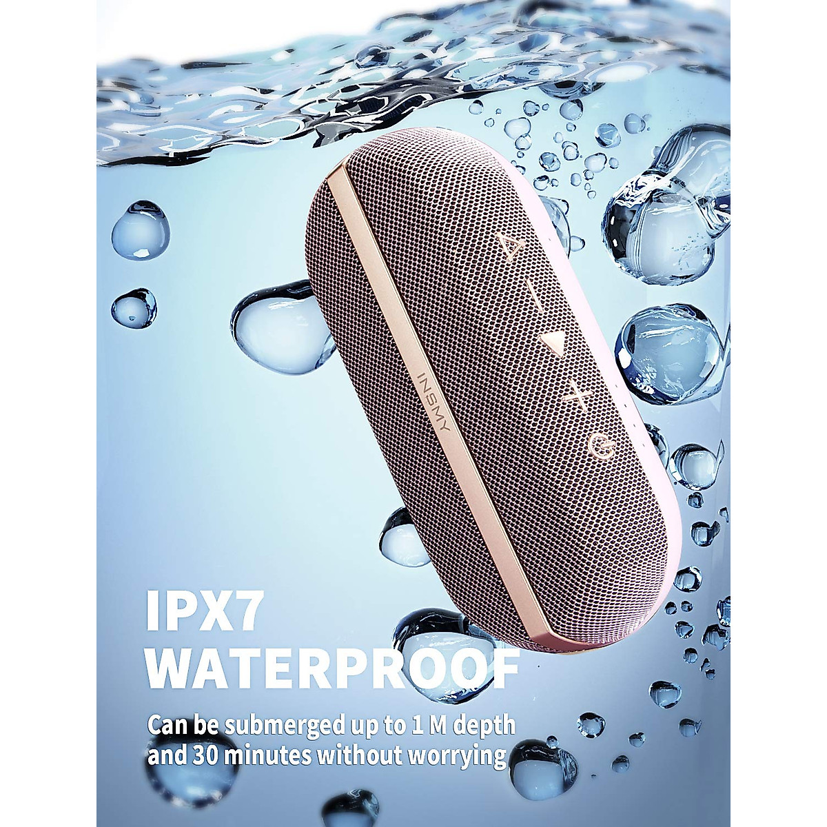 INSMY Portable Bluetooth Speakers, IPX7 Waterproof Floating 20W Wireless Speaker Loud Sound Rich Bass, Stereo Pairing Max 40W, 24 Hours Built-in Mic for Outdoors Camping Pool (Purple)