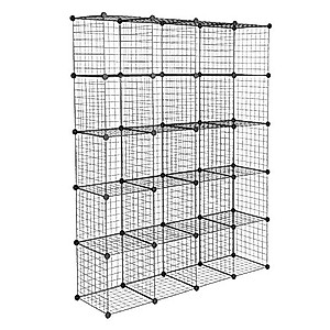 20pcs Cube Storage Organizer, DIY Cube Closet Wardrobe Shelving,Wire Cube Grid Bookshelf, Modular Metal Show Case Rack, Black