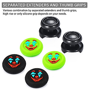 Playrealm FPS Thumbstick Extender & Texture Rubber Silicone Grip Cover 4 Sets for PS5 & PS4 Controller (Joker Green+Black)