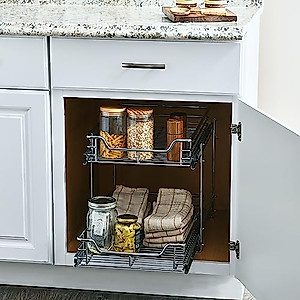 Household Essentials Glidez Slide Out Cabinet Organizer, 14.5” Wide, Durable Chrome-Plated Steel Frame, Dual Baskets and Smooth Glides, Heavy-Duty and Space-Optimizing, Simple Assembly and Installation, Chrome
