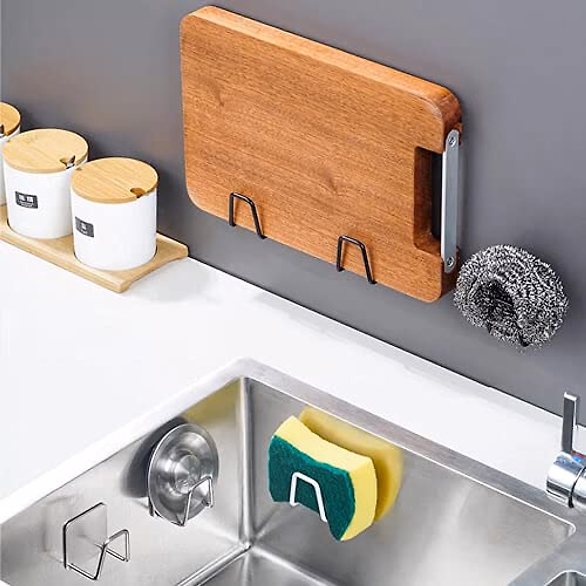 2Pcs ESINAM Sponge Holders for Kitchen Sink, Strong Adhesive Small Sponge Holder, Premium Rustproof & Waterproof Kitchen Sink Caddy - Minimal Size - SUS304 Stainless Steel