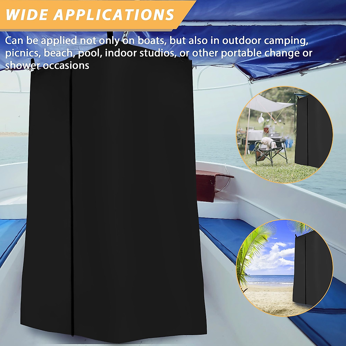 DCY BLUE Privacy Tent for Boats, Heavy-Duty Hanging Changing Room for Pontoon Boats, Privacy Curtains for Pontoon Boats, Attaches to Bimini Top Poles (Black)
