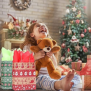 NEWBEA 24Pcs Christmas Gift Bags with Handle Holiday Gift Bags 9x7.2x3.5 inch Xmas Kraft Gift Bags 6 Patterns Design for Christmas Holiday Party
