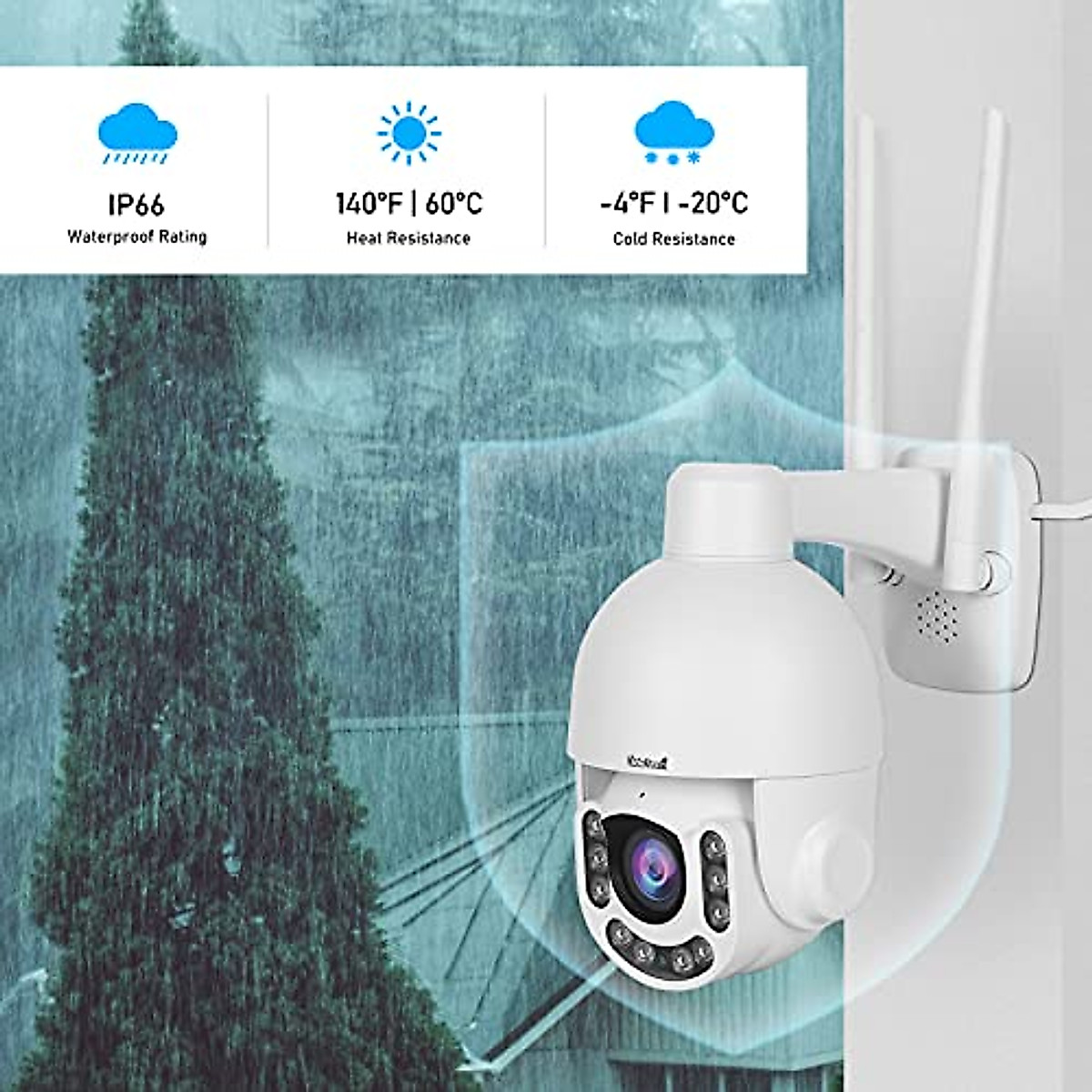 JideTech 5MP PTZ WiFi Camera Outdoor,5X Optical Zoom Camera with Auto-Tracking,200ft Night Vision, 2-Way Audio, Motion Detection Alarm, IP66 Waterproof, 128G SD Card Slot