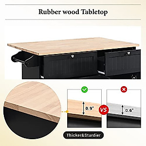 Kitchen Island Set, Rectangular Bar Table with 2 Seatings & Drop Leaf, Dining Table Set with Storage Cabinet & Drawers, Wood Sideboard with Towel Rack for Kitchen Dining Room (Black+Rustic Brown)