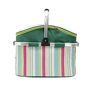 LIOOBO 26l Large Picnic Basket: Camping Grocery Bags, Insulated Baskets, Portable Picnic Basket, Canvas Leak-Proof Travel Cooler Tote 1pc