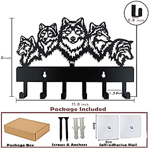 Wildlife Wolf Decoration Coat Hooks Key Rack Self Adhesive Wall Mounted Metal Key Holder for Wall 12 Inch Metal Personalized Modern Home Entryway Bedroom Organizer Key Hat Belt Bag Wall Hanger. (Wolf)