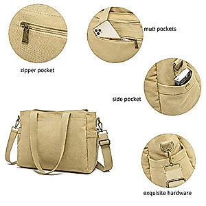 Canvas Tote Bag with Multi Pockets Women Shoulder Bag for Work College Teacher Purse Handbag
