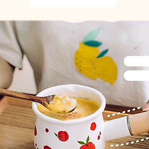 Enamel Coffee Milk Pot Wood Handle Pan Cookware Breakfast Oatmeal Cooking Gas Stove Induction Pan