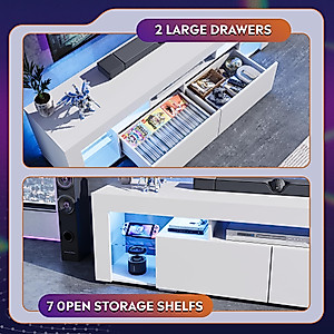 WLIVE 63 Inch TV Stand, LED Entertainment Center for 60 to 70 Inch TV, Modern TV Console with 2 Drawers, TV Stands for Living Room, White