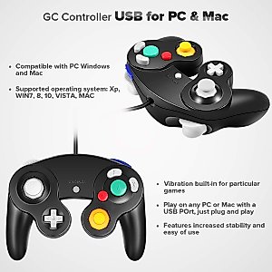 VOYEE PC Controller, Replacement for Gamecube Controller, Compatible with Wired USB Gamecube Controller/PC Windows 7 8 10 (Black)