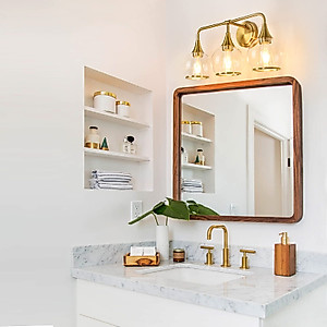 HAHZT Gold Bathroom Vanity Light 3-Lights Bathroom Light Fixtures Over Mirror with Clear Glass Shade 22.4 inch Wall Sconce Lighting Bath(Exclude E26 Bulb)