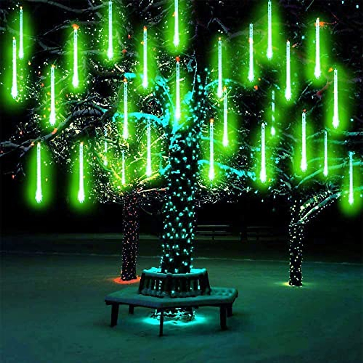 GUOYUYU Meteor Shower Rain Light 50cm 10 Tubes 480 LED Waterproof Falling Rain Lights Snow Falling for Home Decor Wedding Garden, Green