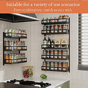 X-cosrack Wall Mount Spice Rack Organizer 5 Tier Height-Adjustable Hanging Spice Shelf Storage for Kitchen Pantry Cabinet Door, Dual-Use Seasoning Holder Rack with Hooks, Black-Patented