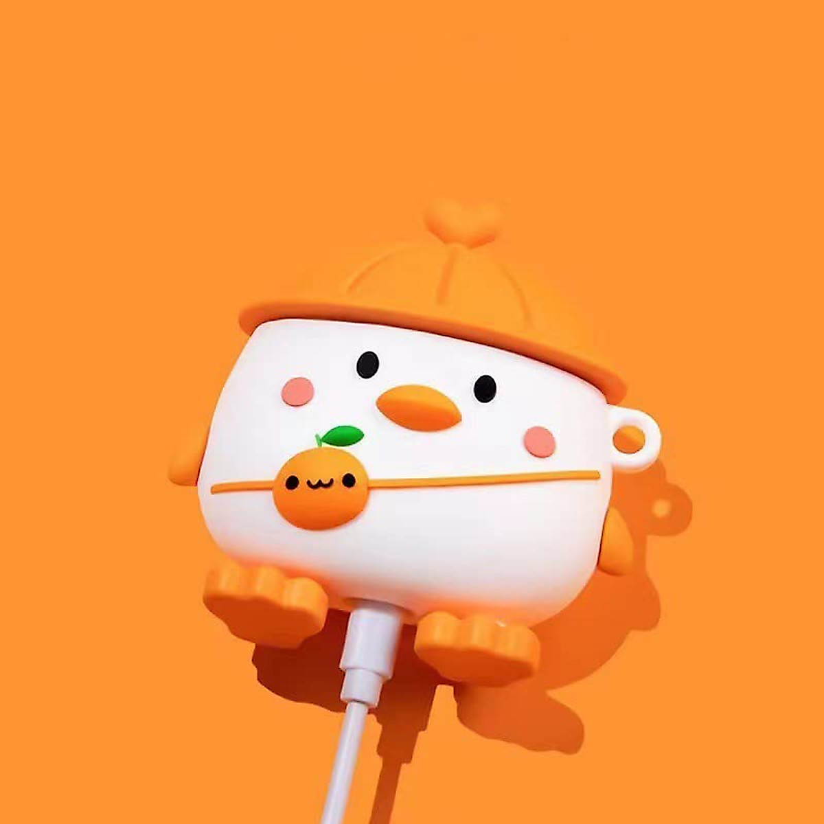 Compatible with AirPods 3 Case Cover, Cute Silicone Protective Cover for Apple AirPod 3rd Generation 2021 with Keychain for Women Men Girls, Funny Anime Shockproof Case for Airpods 3 (Orange Duck)