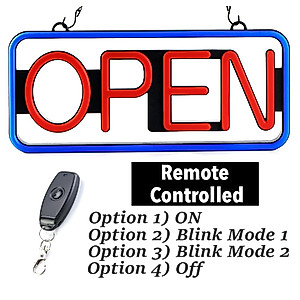 BritTech 21'' X 10'' Ultra Bright LED Neon Open Sign - Remote Controlled - Get Your Business Seen Day or Night(21'' X 10'' Blue/Red)