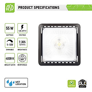 ASD Bronze LED Canopy Light with Motion Sensor 55W 7305Lm 4000K Dimmable IP65 Outdoor Ceiling Lights with J-Box - Carport Light Fixture - Gas Station and Garage Light - LED Parking Lot Light UL & DLC
