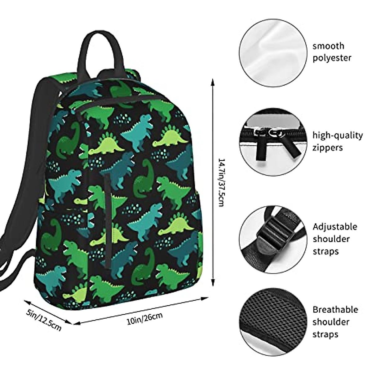 NFGSE Lightweight Mini Backpack, Childish Dinosaur Elegant Durable Travelling Computer Bag Casual Daypacks College Shoulder Bag for Men Women, Fits Up to 12/14 Inch Laptop