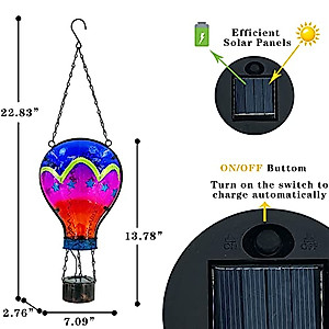 SUBOLO Hanging Solar Lantern Outdoor Garden Metal Glass Hot Air Balloon Shape LED Light Solar Powered Waterproof Landscape Table Lamp for Patio, Yard and Pathway - 1 Pc